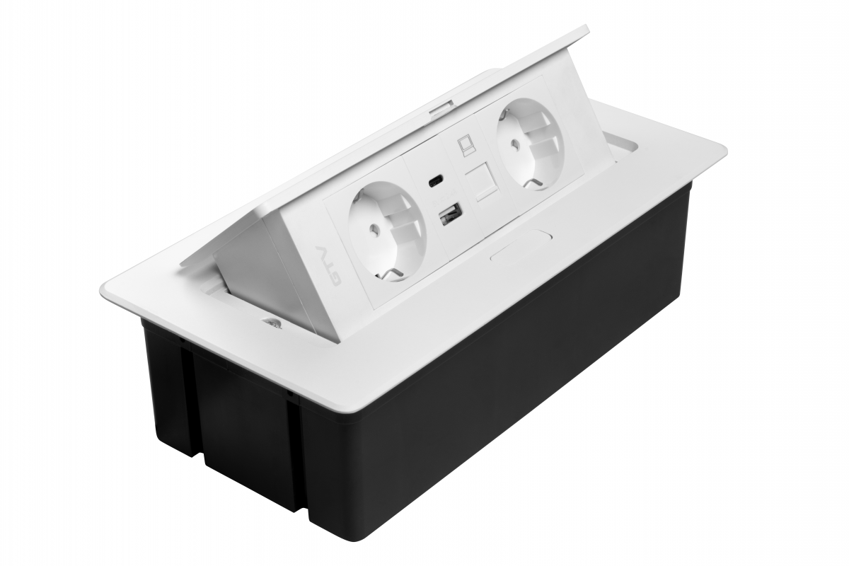 MULTISOFT Furniture Socket 2x Schuko Socket, USB A+C, RJ45, Power Cable ...