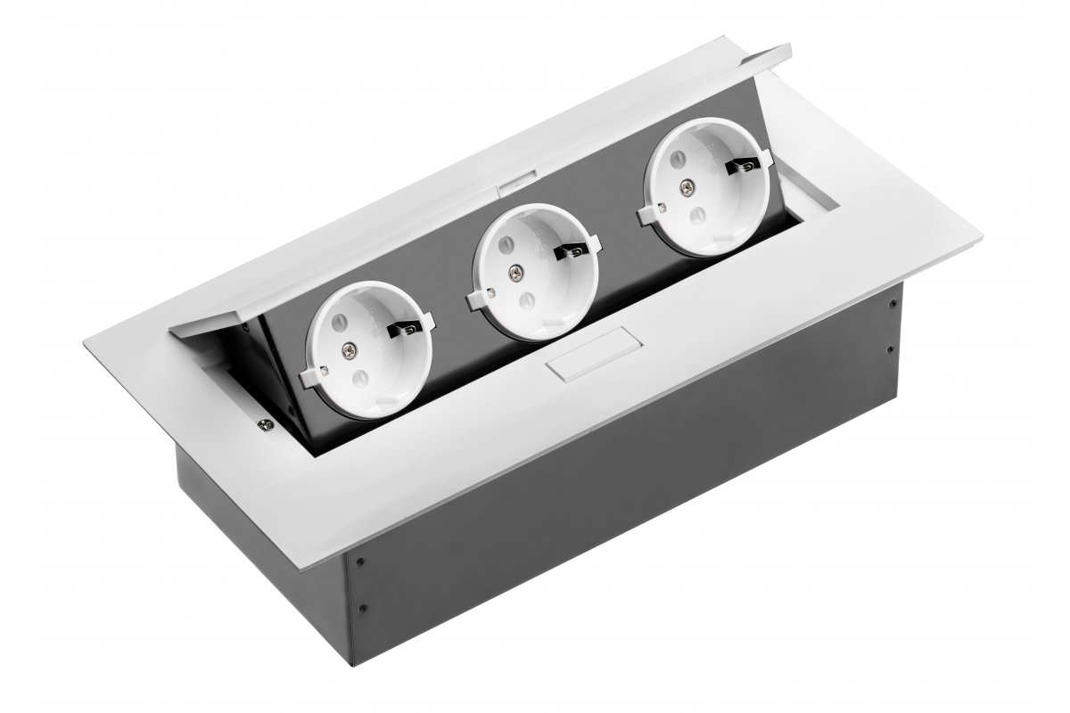 Regleta de escritorio, 3x enchufe schuko, sin cable, blanco - GTV